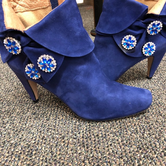 Shoes | Cobalt Blue Bejeweled Suede Boots | Poshmark